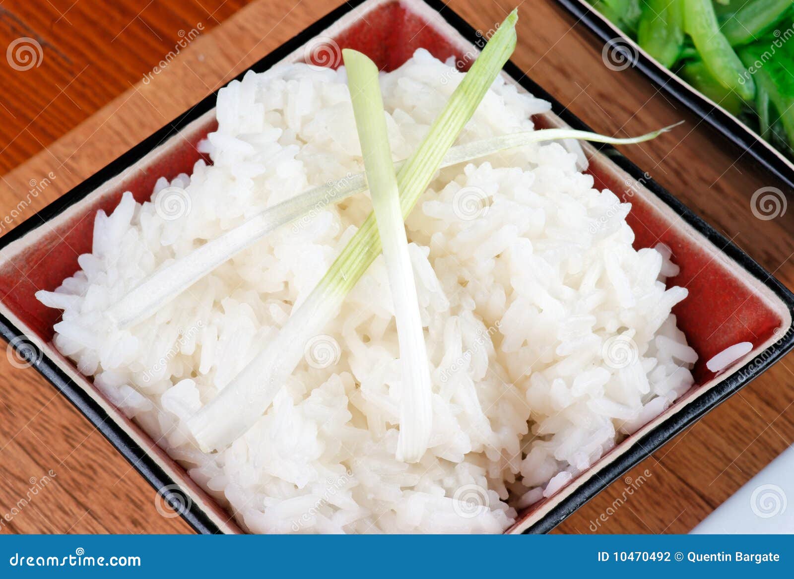 Steamed Rice, Spring Onion Dressing Stock Photo - Image of onion, bowl ...