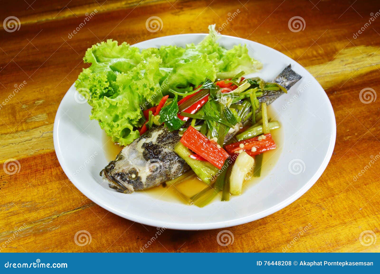 Steamed Sand Goby Fish with Soy Sauce on Plate Stock Photo - Image of ...