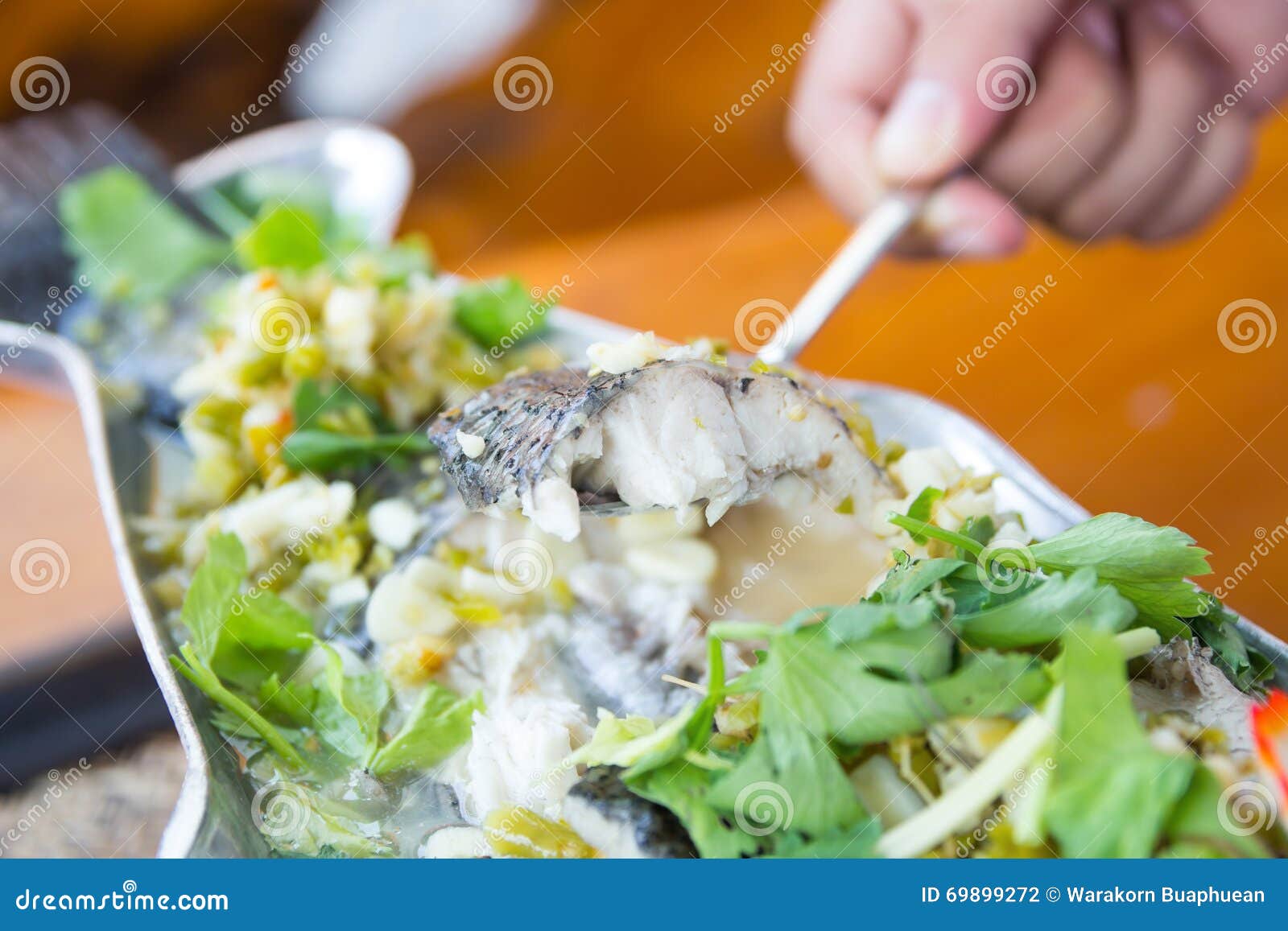 Steamed Snapper Fish in Lemon Spicy Sauce Stock Photo - Image of bass ...