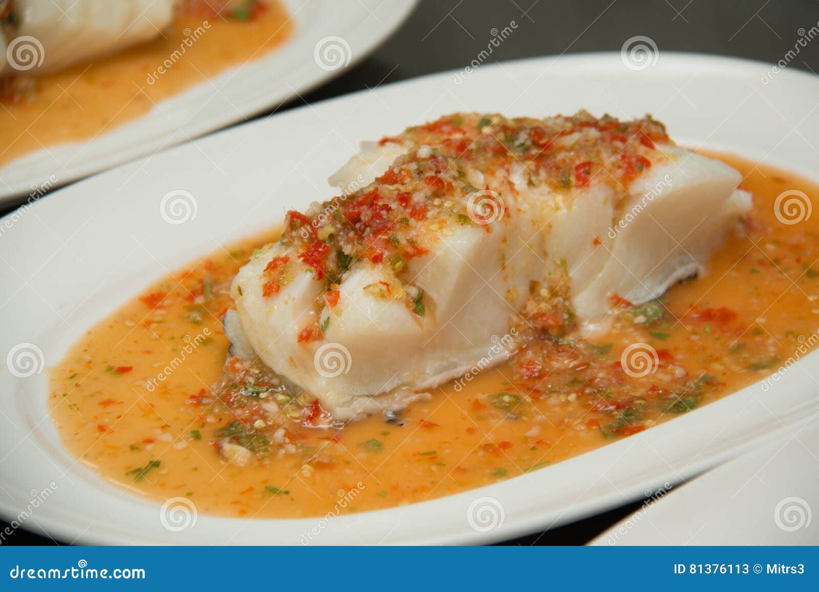 Steamed Snow Fish with Spicy Sauce Stock Image - Image of fillet, meal ...