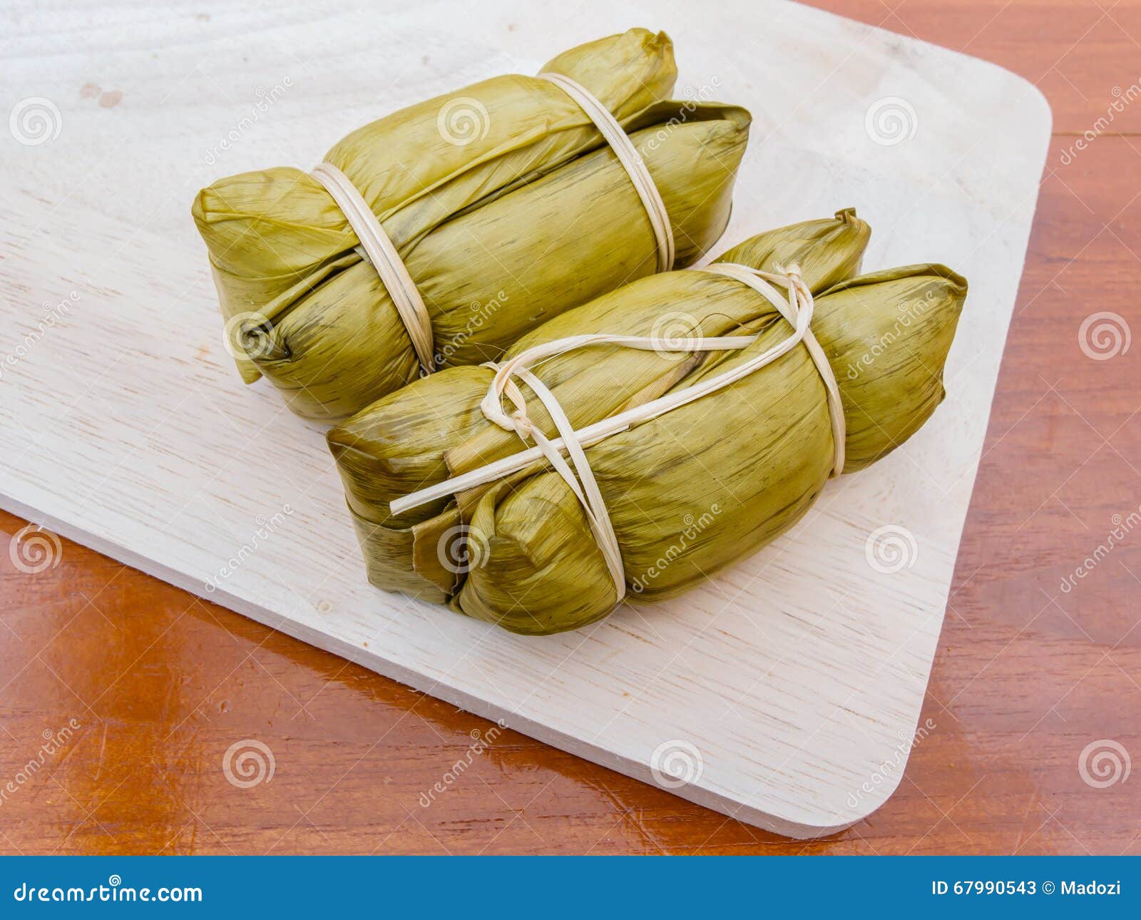 Steamed Sticky Rice with Banana Leaf Stock Image - Image of kitchen ...