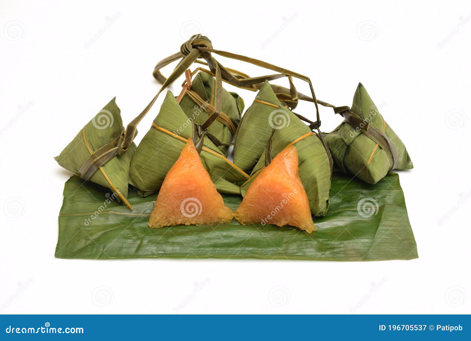 Steamed Sticky Rice Wrapped in Bamboo Leaves on White Background Stock ...