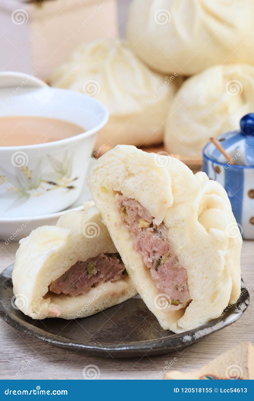 Steamed stuffed bun stock image. Image of mantou, meat - 120518155