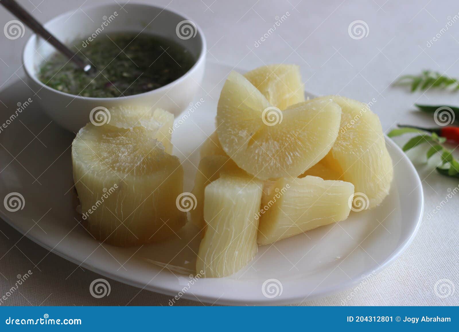 Boiled Tapioca with Chilli Chutney Stock Image - Image of brown, farm ...