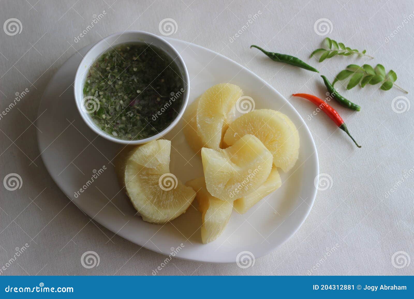 Boiled Tapioca with Chilli Chutney Stock Image - Image of tapioca ...