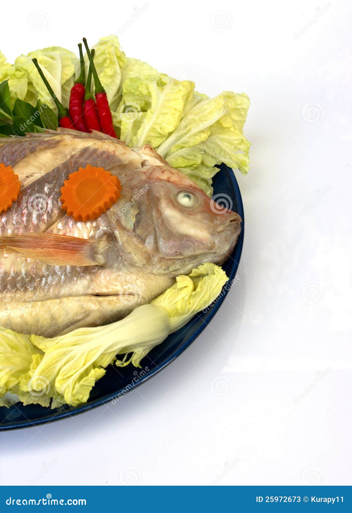 A Steamed Tilapia Fish Garnish with Vegetables Stock Image - Image of ...