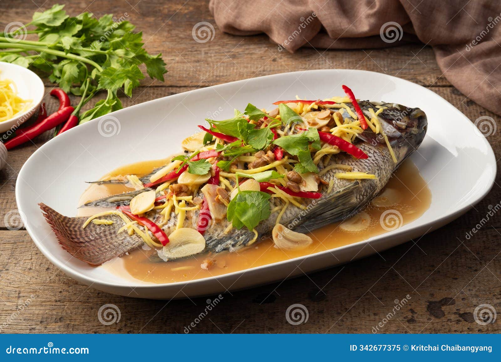 Steamed Tilapia Fish with Soybean Paste Sauce. Stock Image - Image of ...