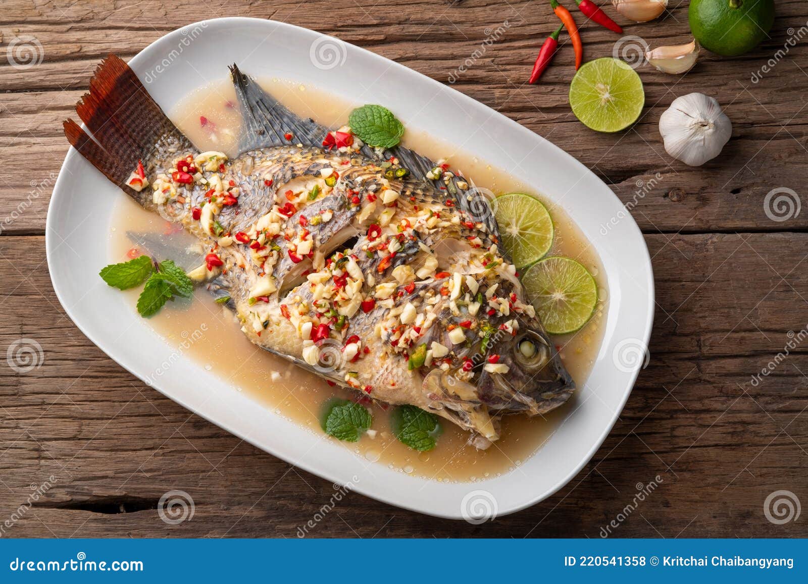 Steamed Tilapia Fish in Spicy Lime Soup.Top View Stock Photo - Image of ...