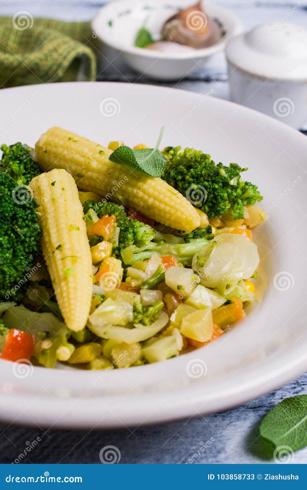 Steamed vegetable mix stock image. Image of dish, sauce - 103858733