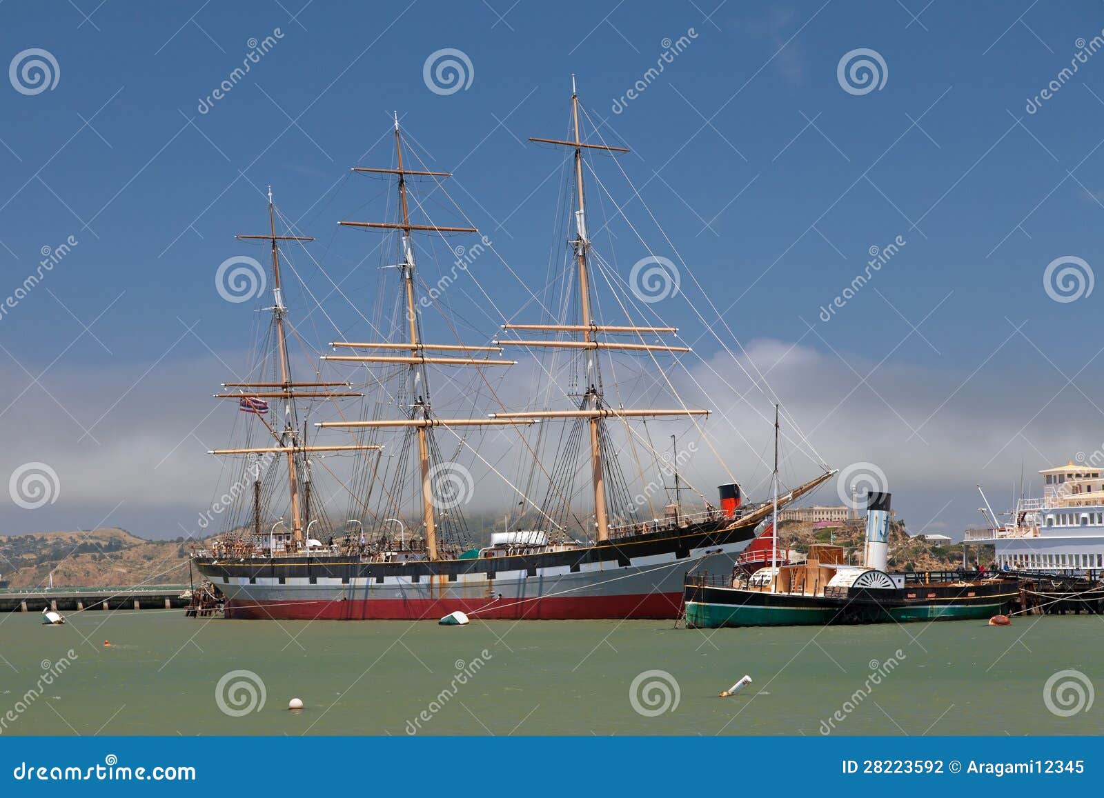Steamer and Vintage Clipper in the Port Stock Photo - Image of river ...