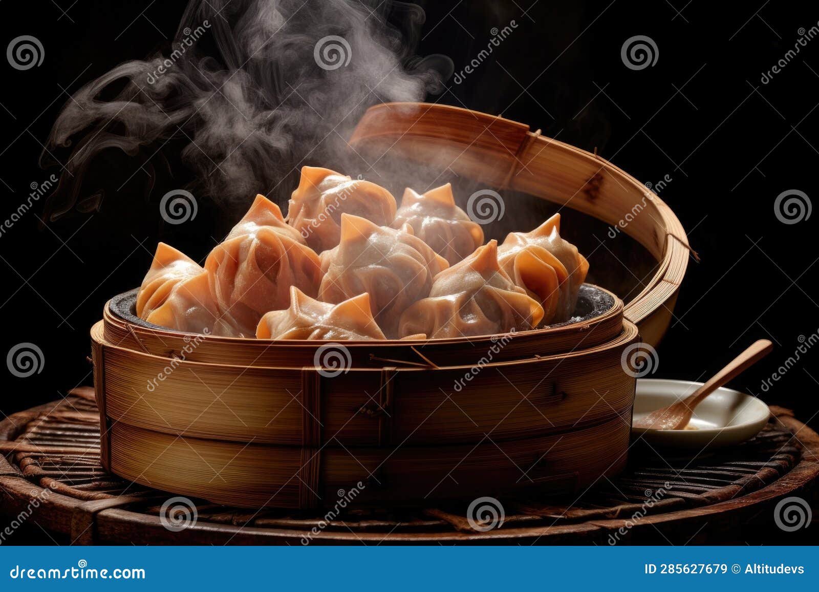 Steaming Dim Sum in a Traditional Bamboo Basket Stock Image - Image of ...