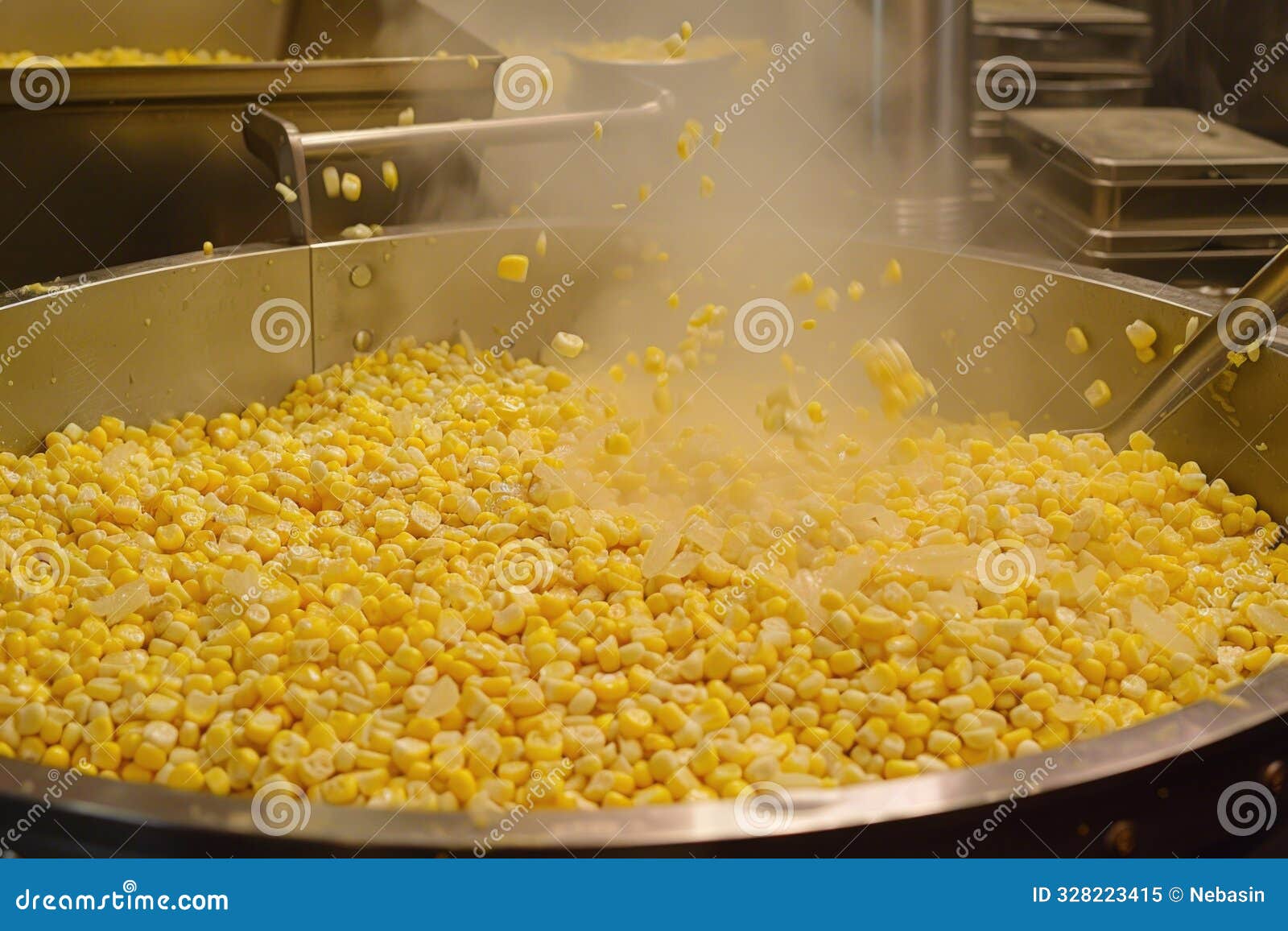 Steaming Fresh Cooked Corn Kernels in Large Industrial Cooking Pot ...