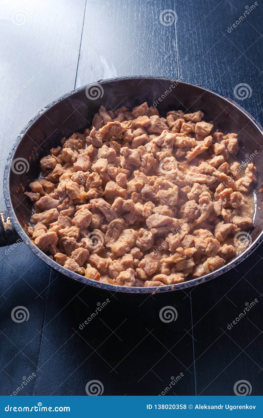 Steaming Fried Pieces of Meat in Pan Stock Photo - Image of beef ...