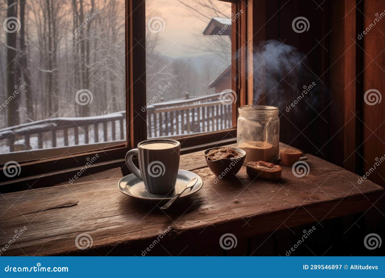 Steaming Hot Cocoa on a Cabin Porch Table Stock Image - Image of cabin ...