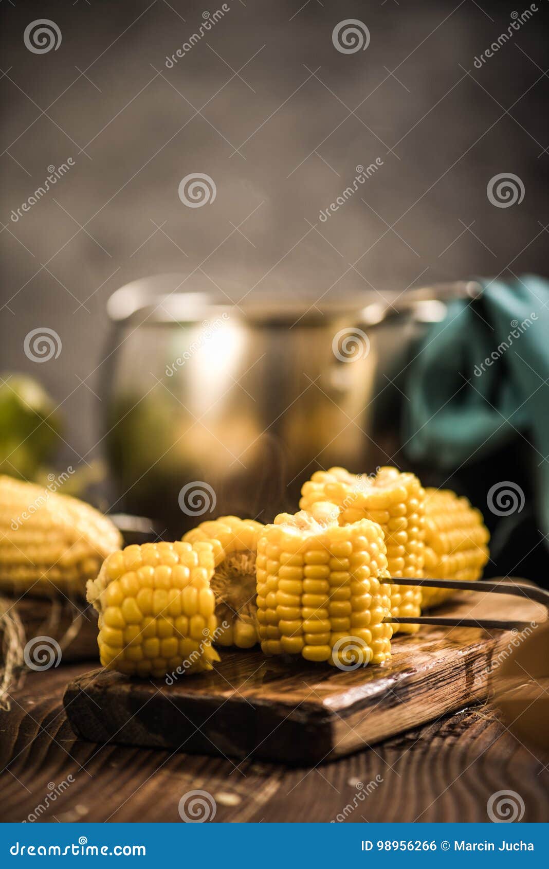 Steaming hot cooked corn stock photo. Image of snack - 98956266
