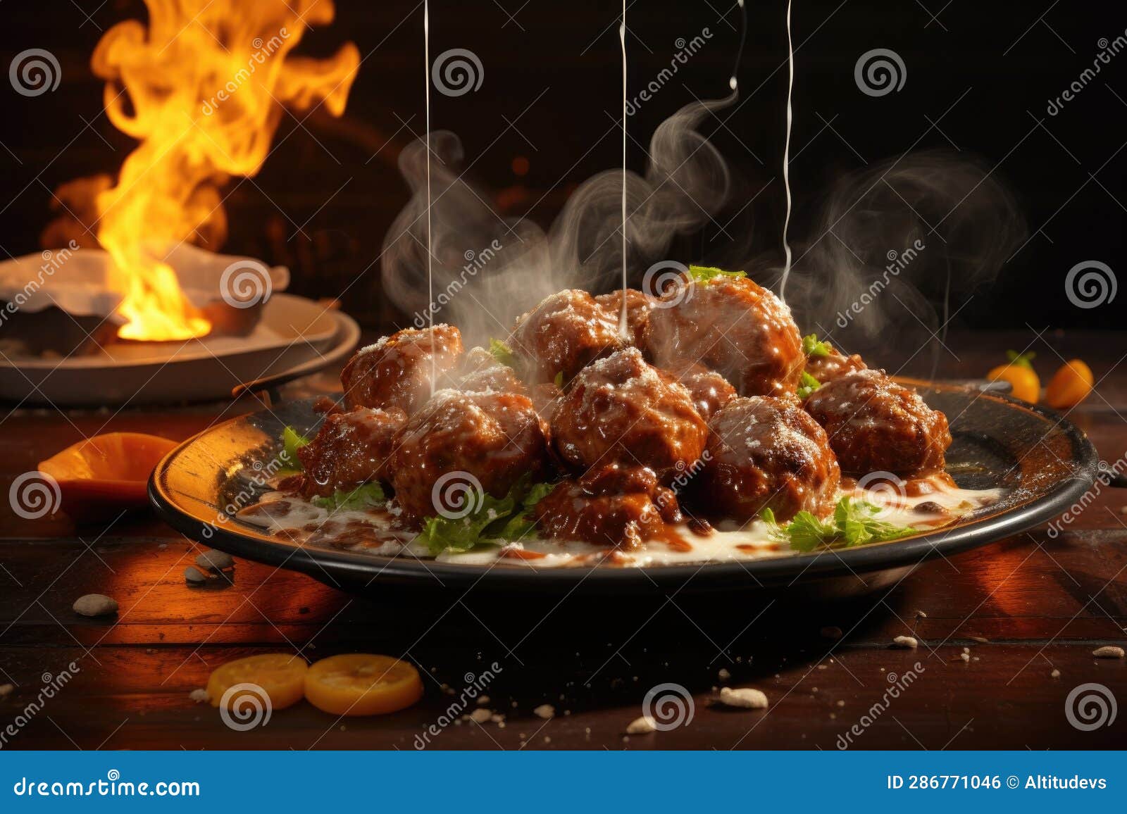 Steaming Hot Cooked Meatballs on Plate Stock Photo - Image of savory ...