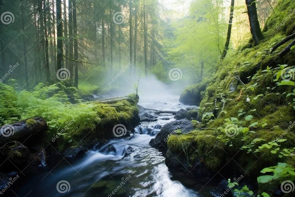 A Steaming Hot Spring in a Dense Forest Stock Photo - Image of ...