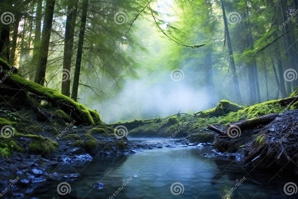 A Steaming Hot Spring in a Dense Forest Stock Image - Image of ...