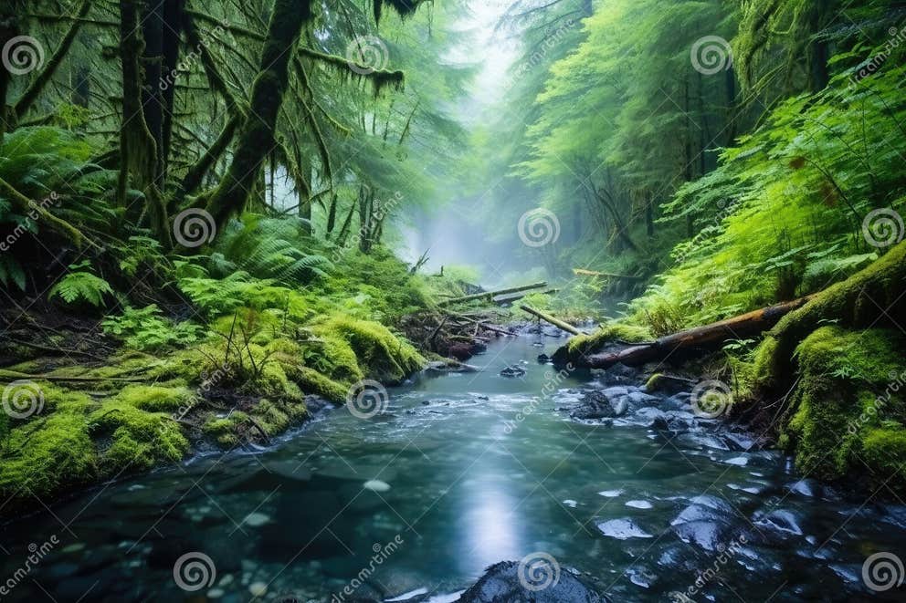 A Steaming Hot Spring in a Dense Forest Stock Photo - Image of ...