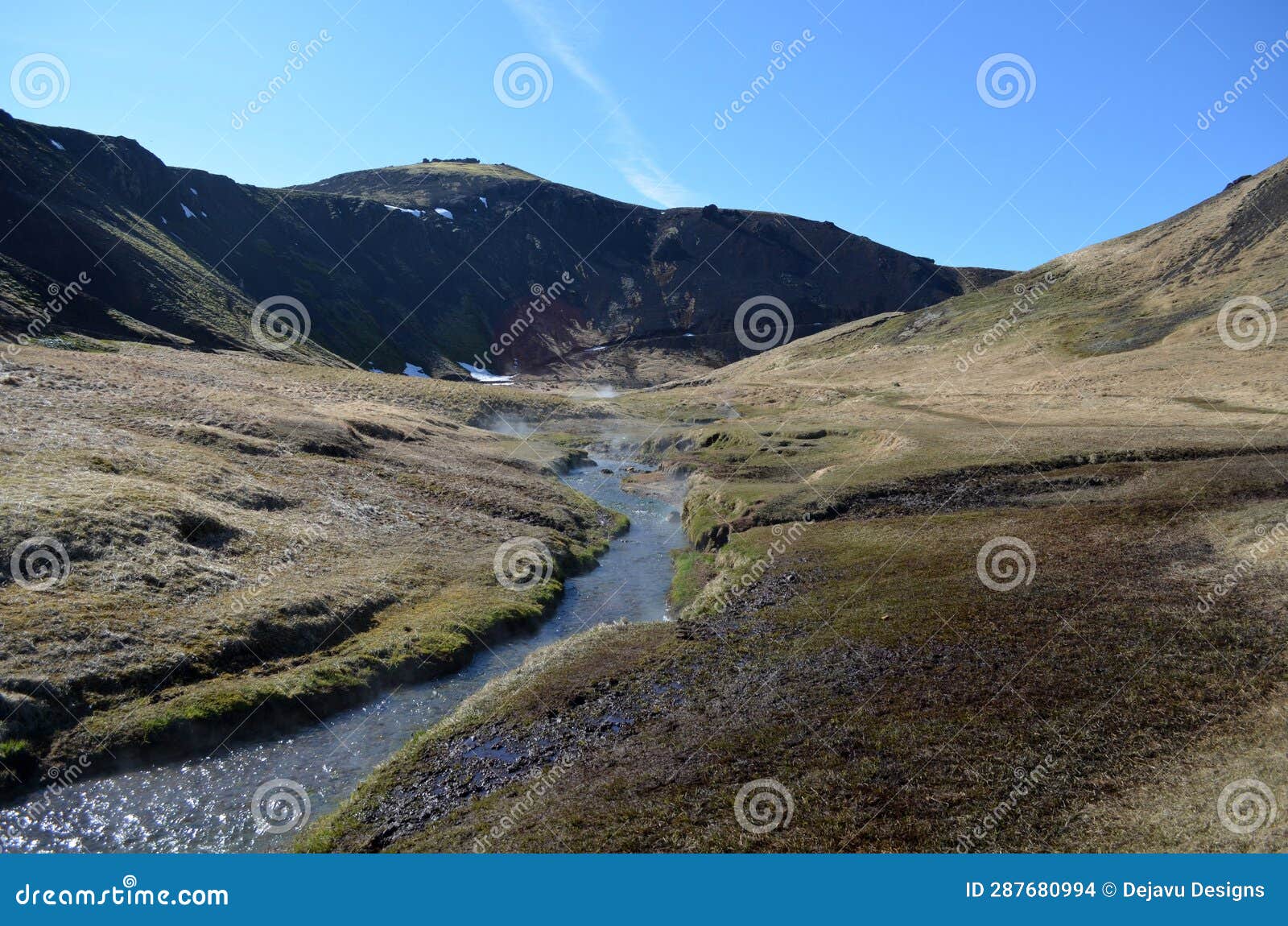 Steaming Hot Spring Stream in a Valley Stock Photo - Image of volcanic ...