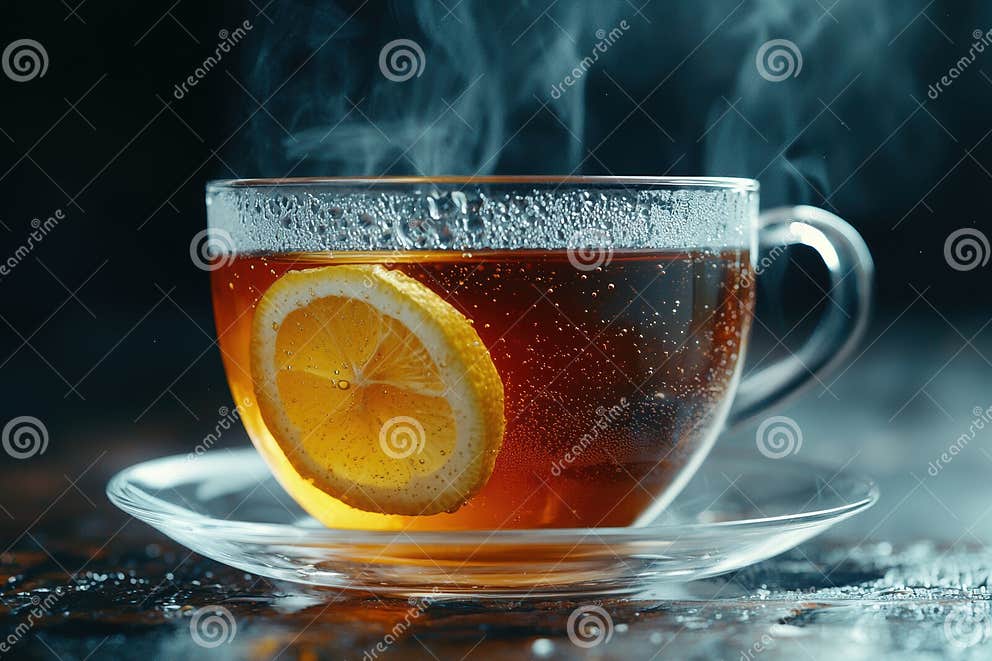 Steaming Hot Tea with Lemon Slice Stock Illustration - Illustration of ...