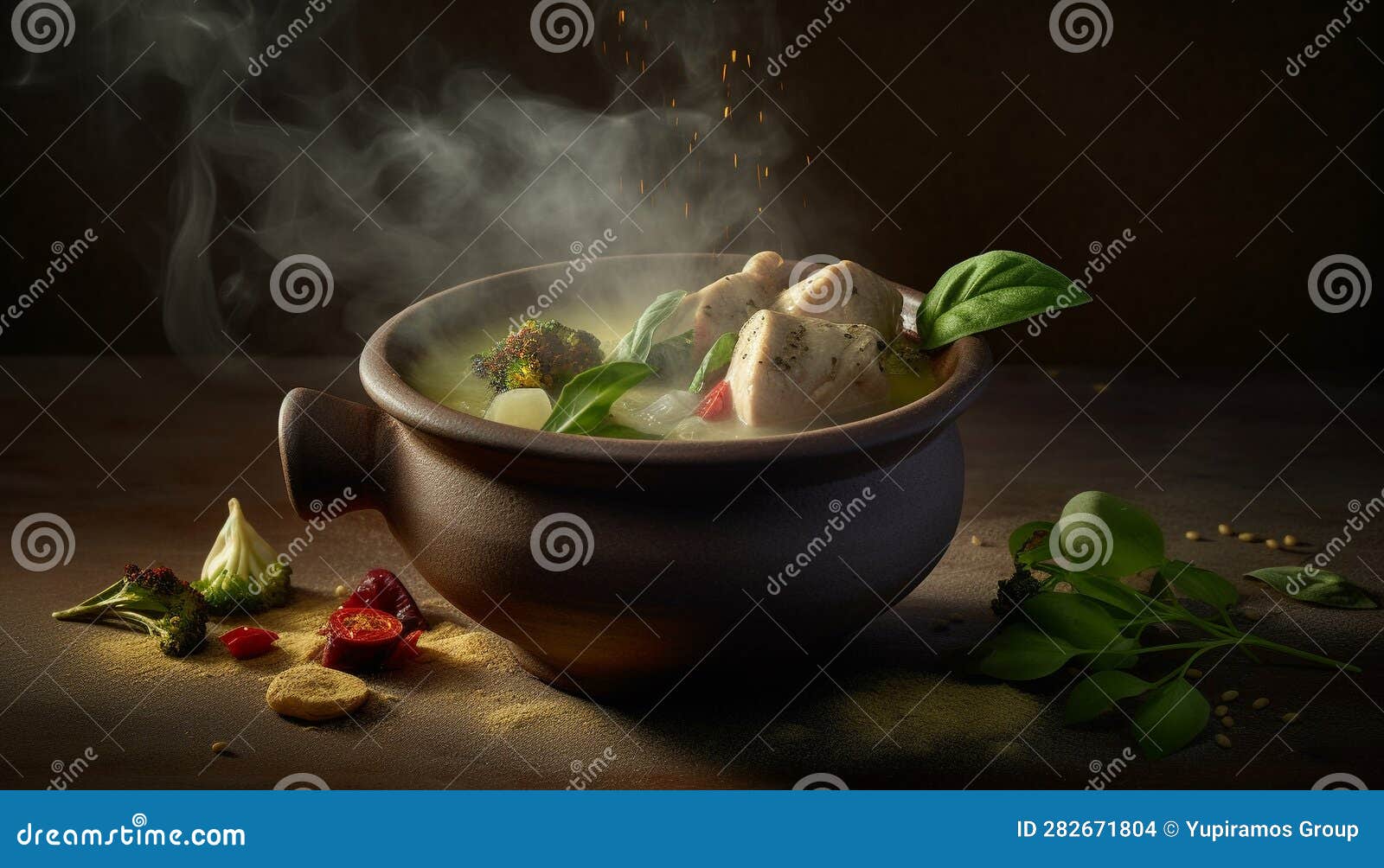 Steaming Hot Vegetable Soup with Fresh Organic Ingredients and Herbs ...