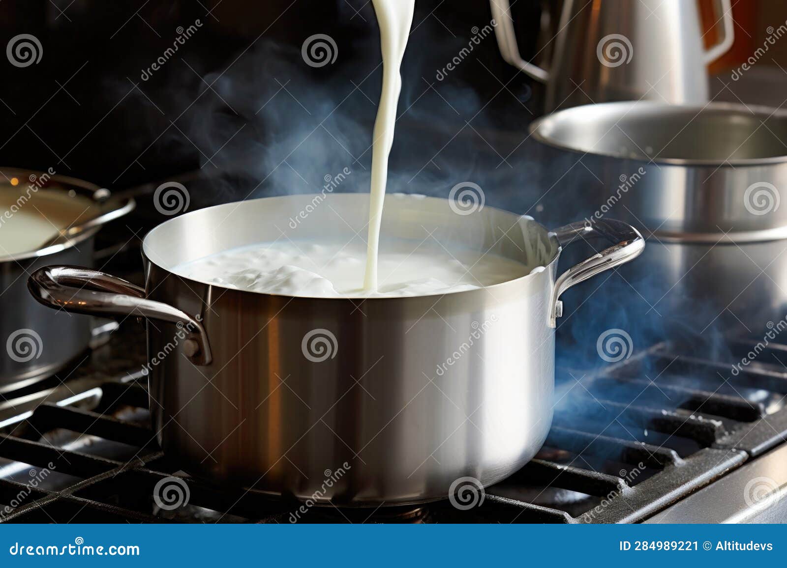 Steaming Milk In Cheesemaking Process On Stovetop Stock Illustration Illustration Of Steam