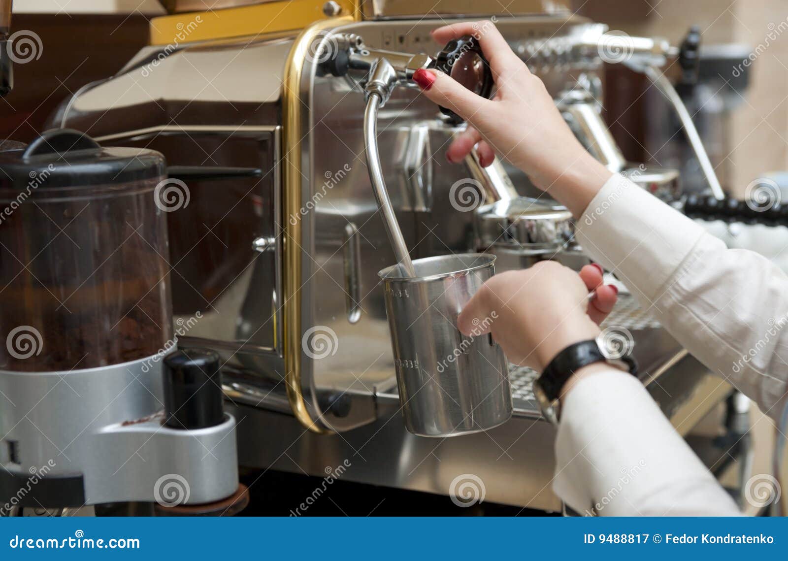 Steaming Milk for Preparing Espresso Latte Stock Image - Image of froth ...
