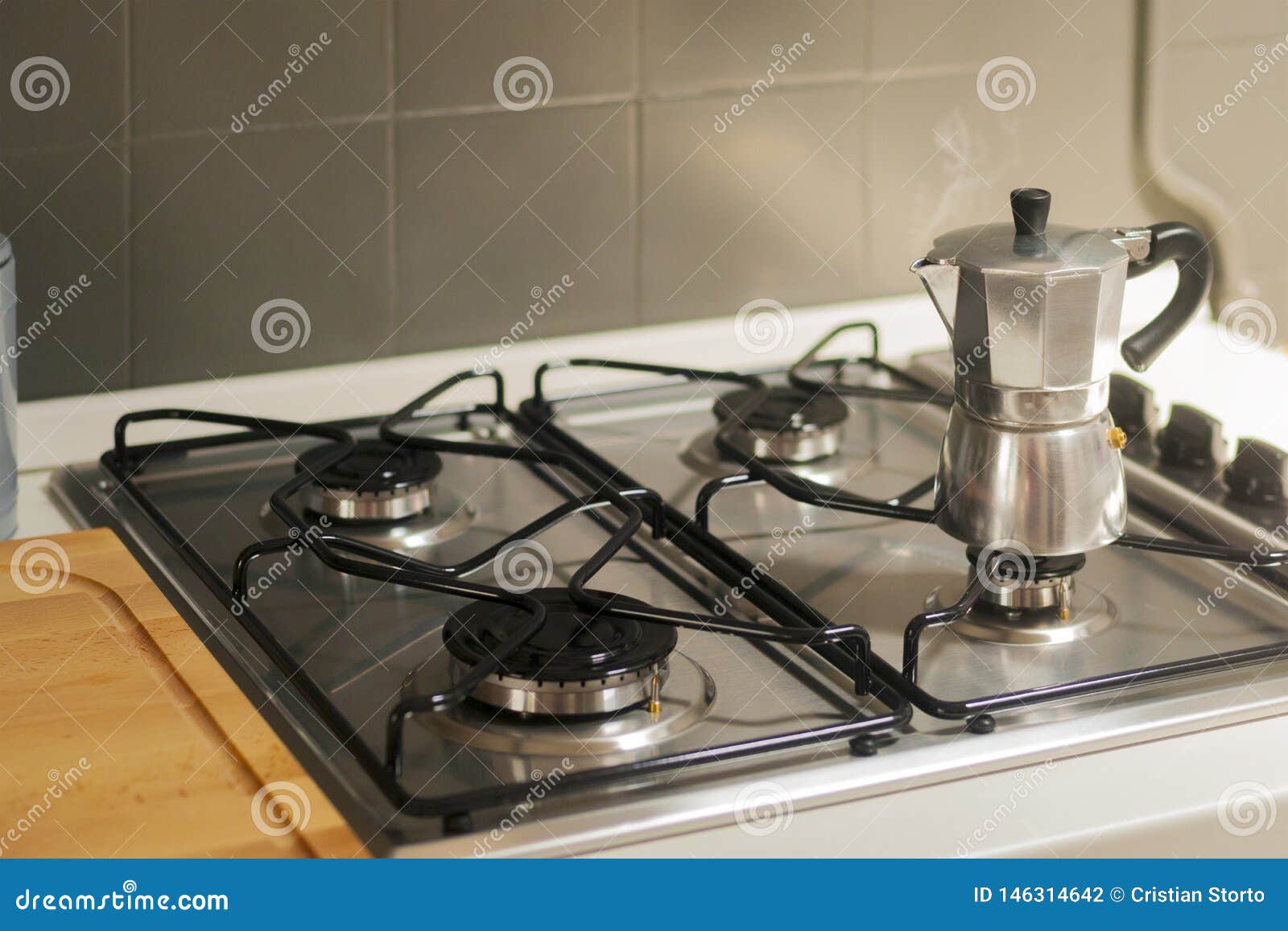Steaming Moka Pot on the Kitchen Stove Stock Photo - Image of roasted ...