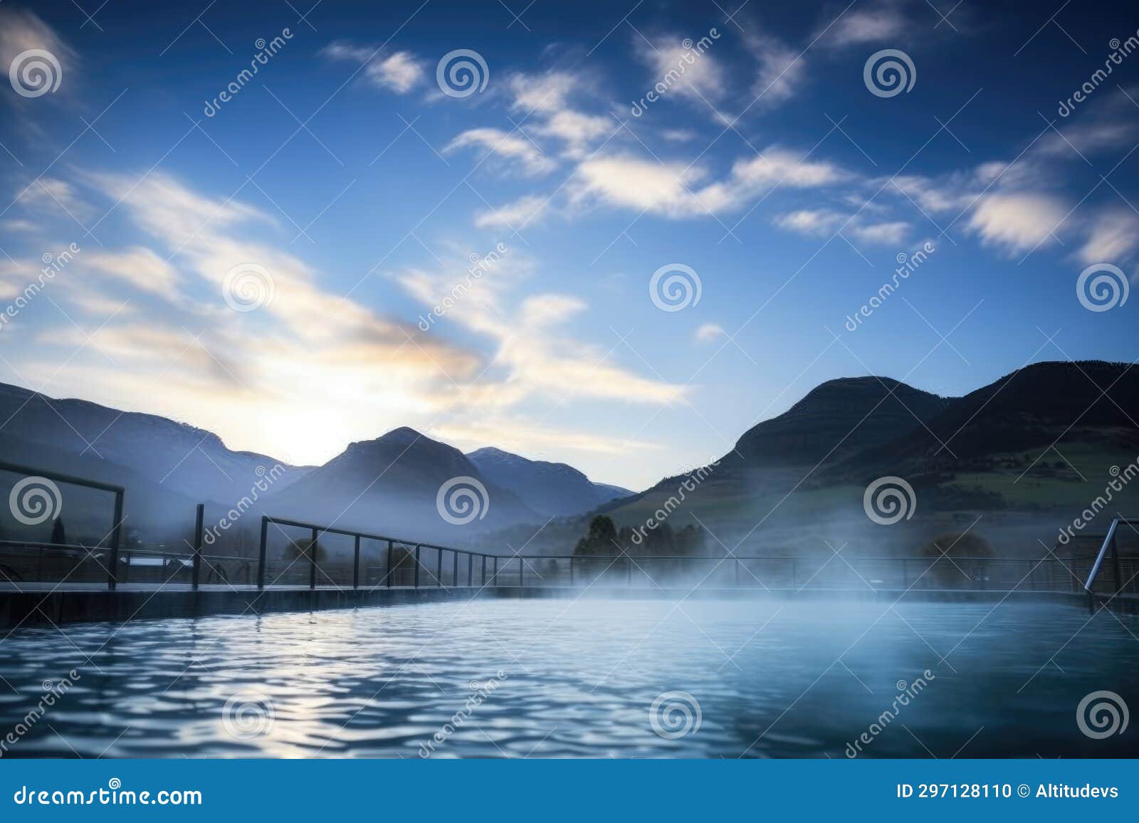 Steaming Outdoor Thermal Pool with Mountain Backdrop Stock Photo ...