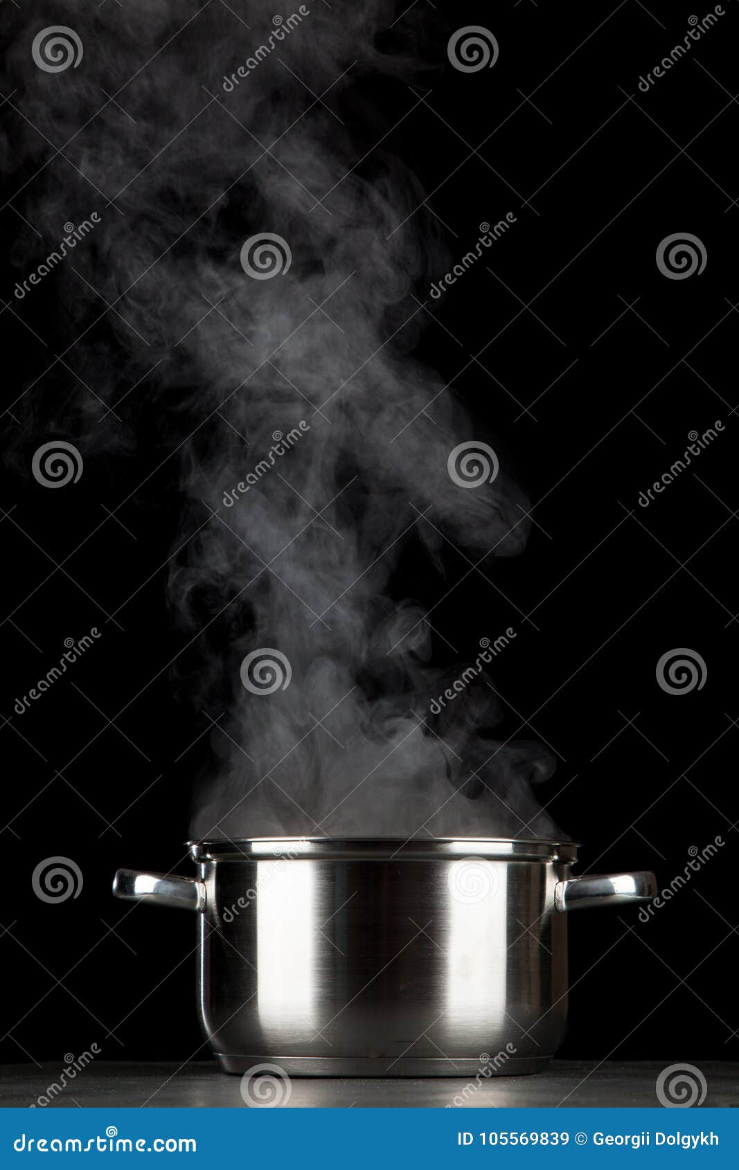 Steaming Pot on Black Background Stock Image - Image of stainless ...