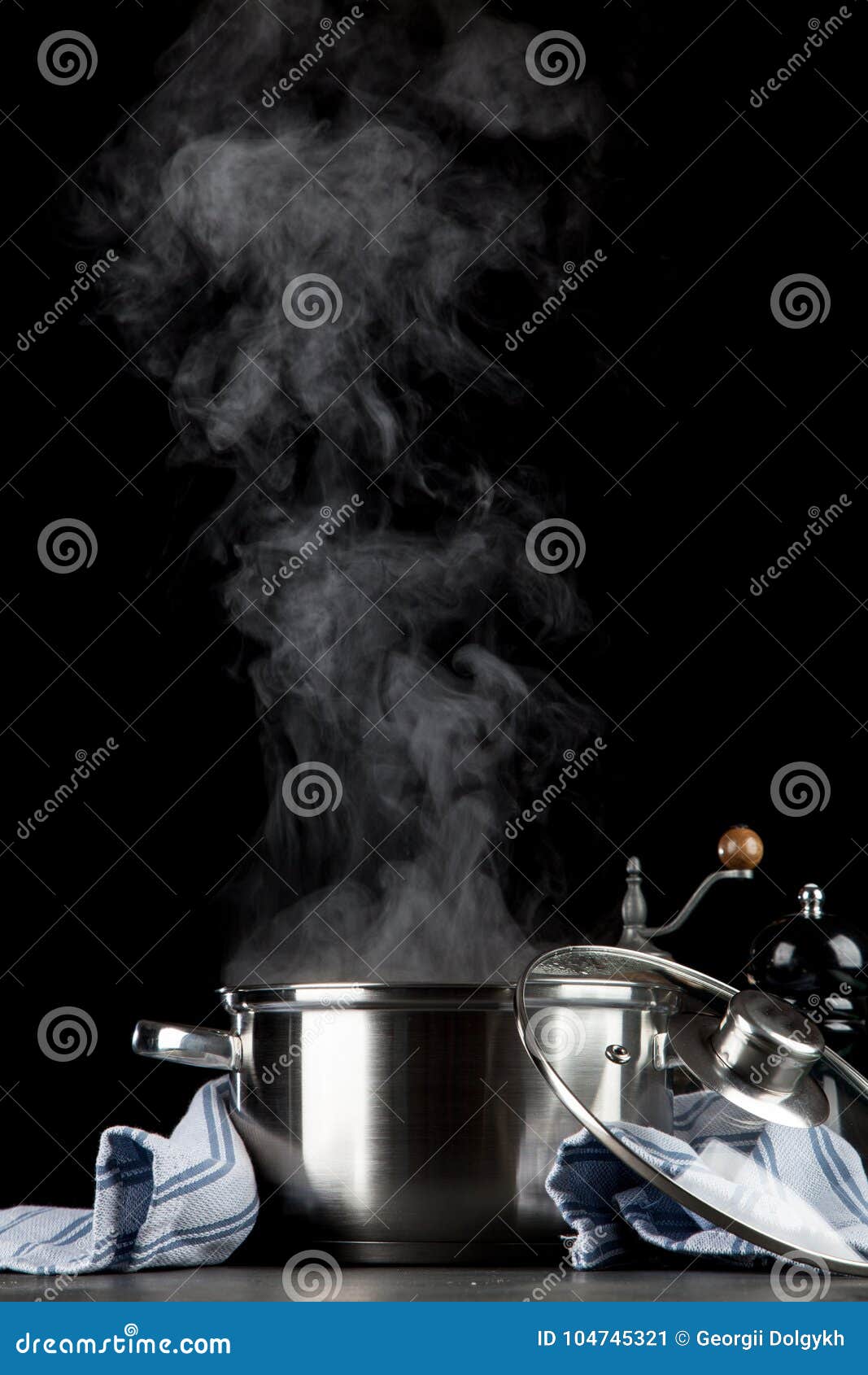 Steaming Pot on Black Background Stock Image - Image of soup, boiling ...