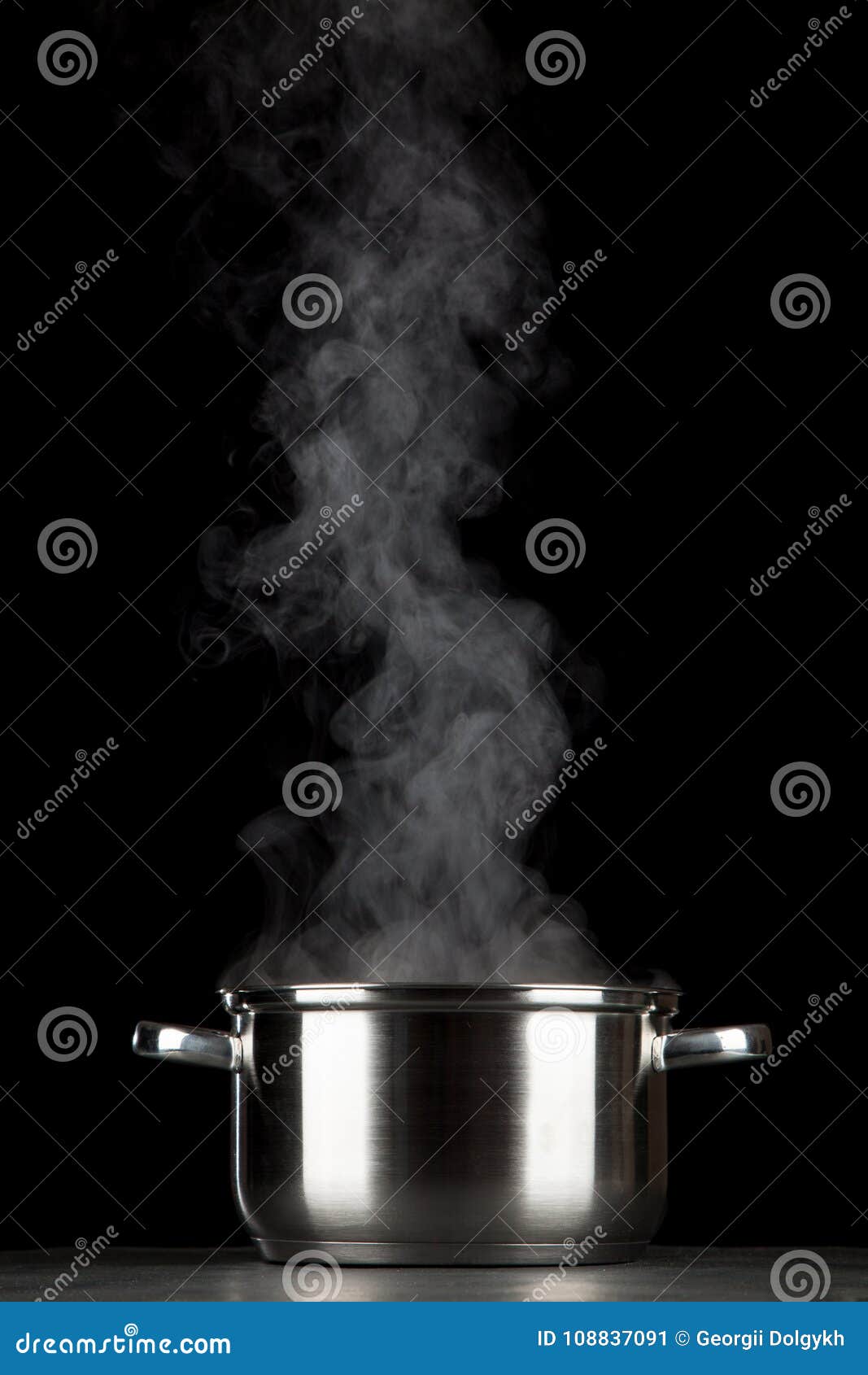 Steaming Pot on Black Background Stock Image - Image of object, steel ...