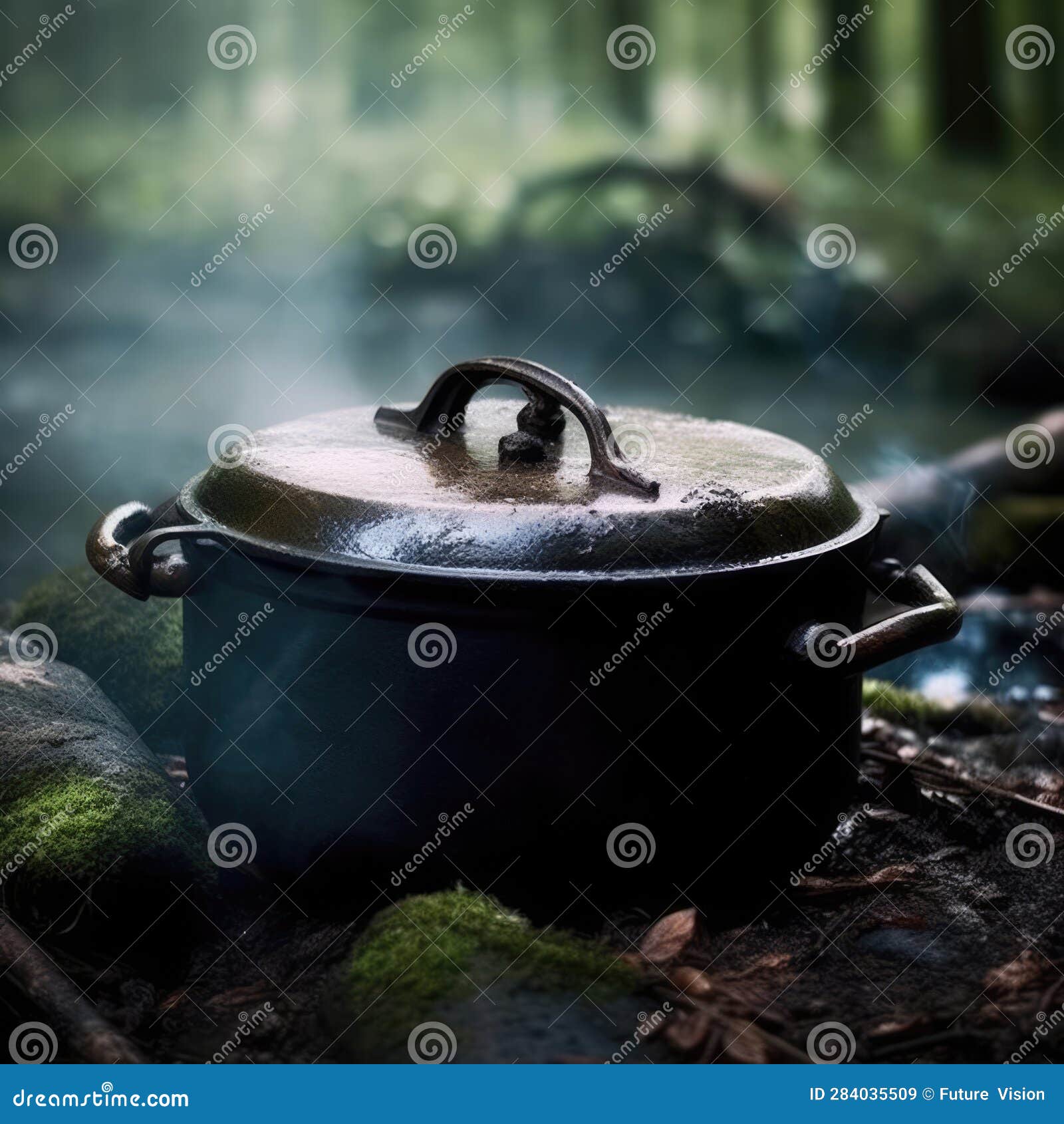 Steaming Pot in the Woods, Created Using Generative Ai Technology Stock ...