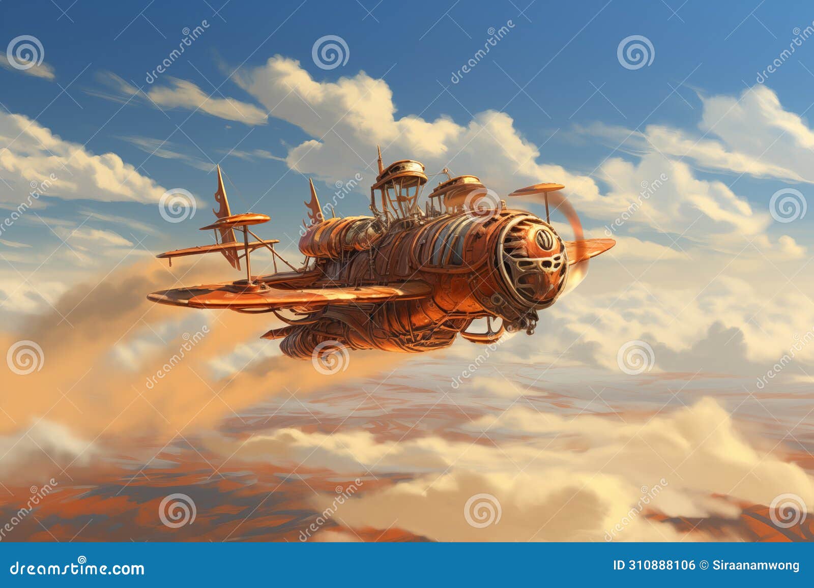 Steampunk Airplane Flying on the Sky. by Generative Ai Stock ...