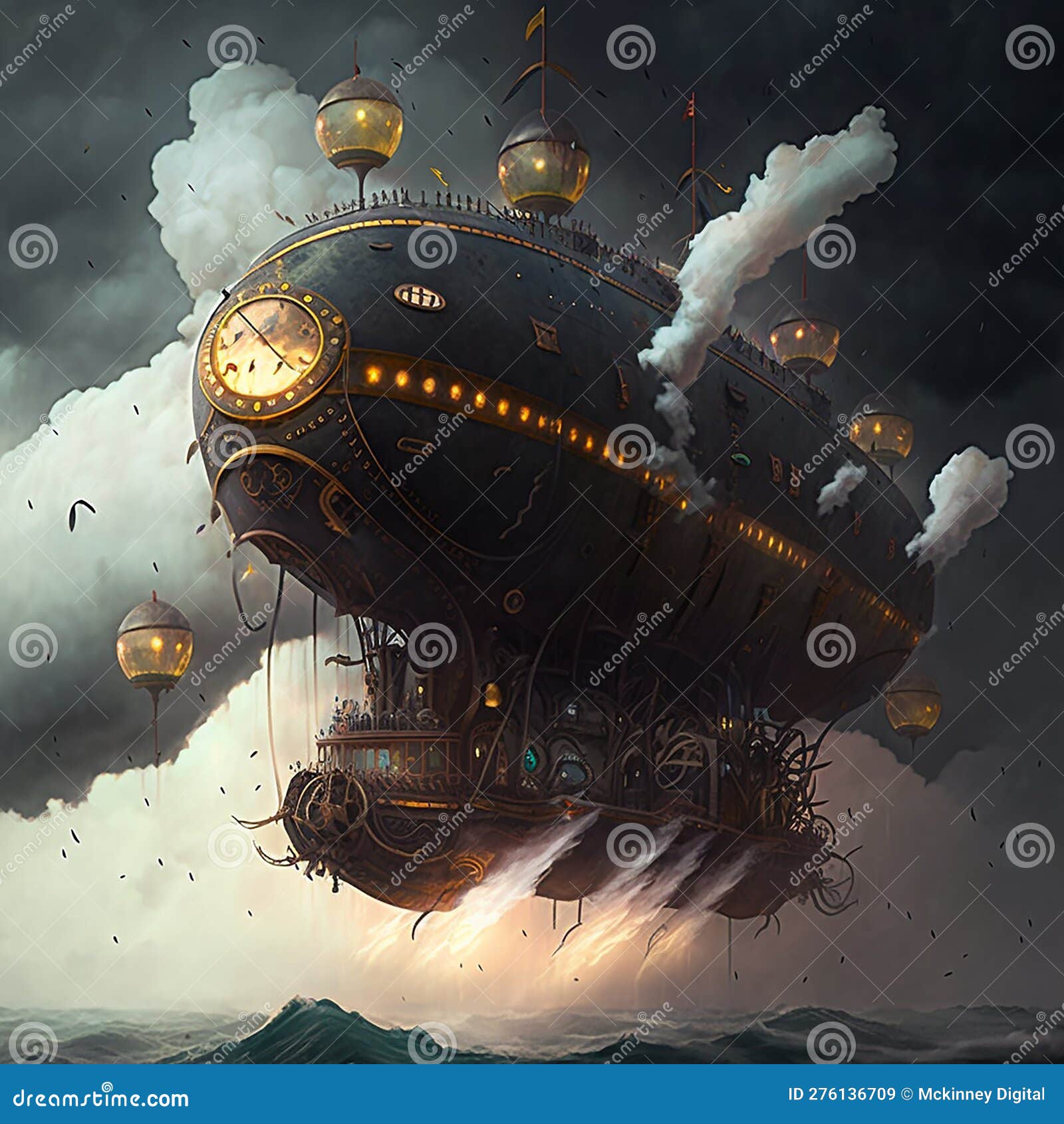 Steampunk Airship Concept Art. Ai Generated. Stock Illustration ...