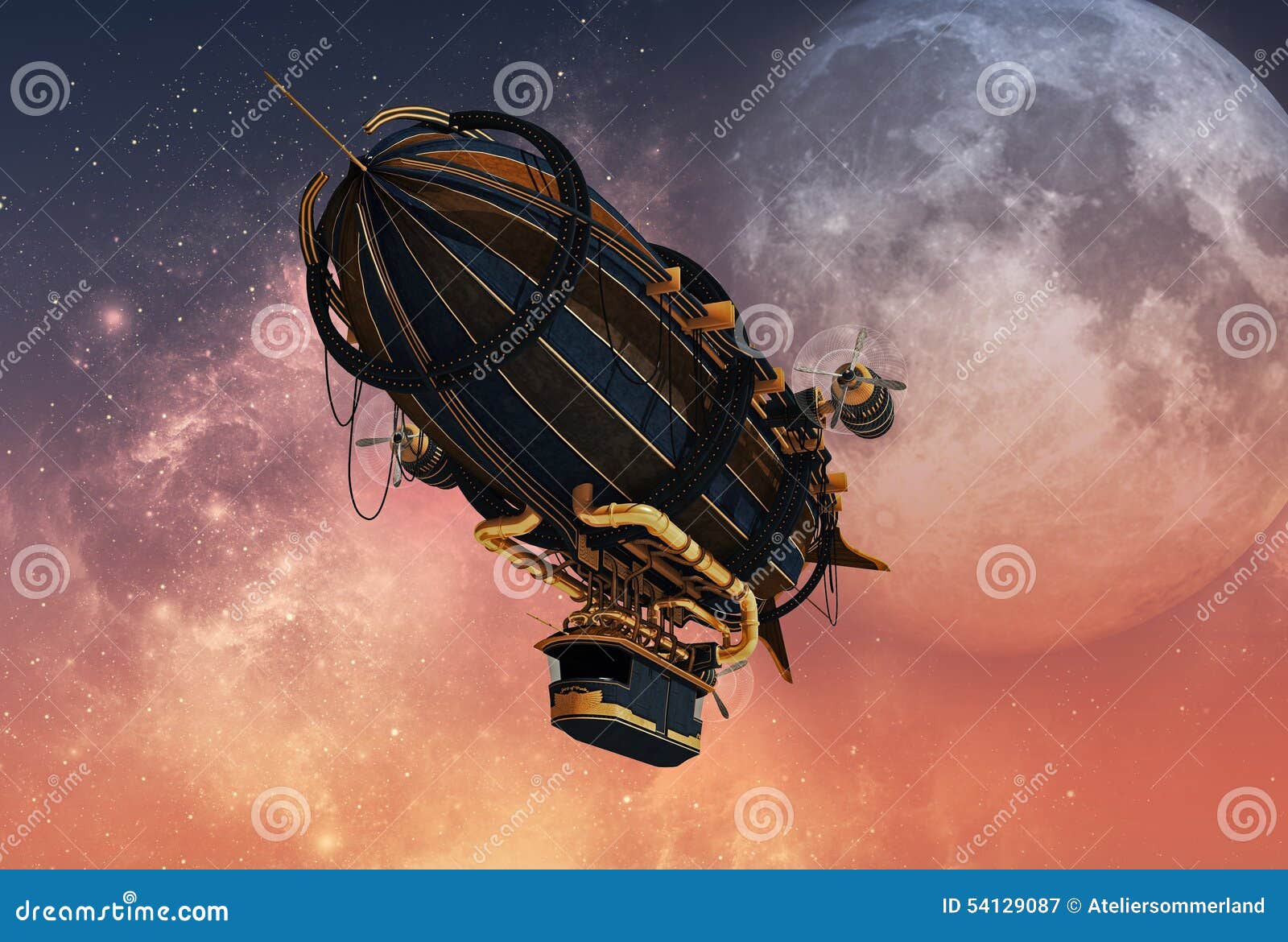 Dirigible, Airship Or Zeppelin. Flying Blimp In Sky With Clouds. Vector ...