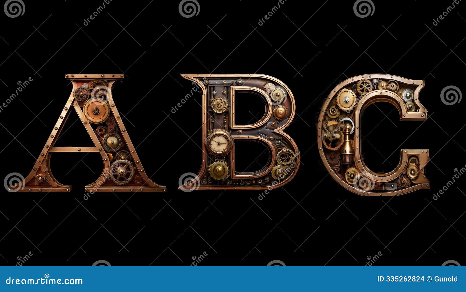 Steampunk Alphabet Letters on Black Background Stock Illustration ...