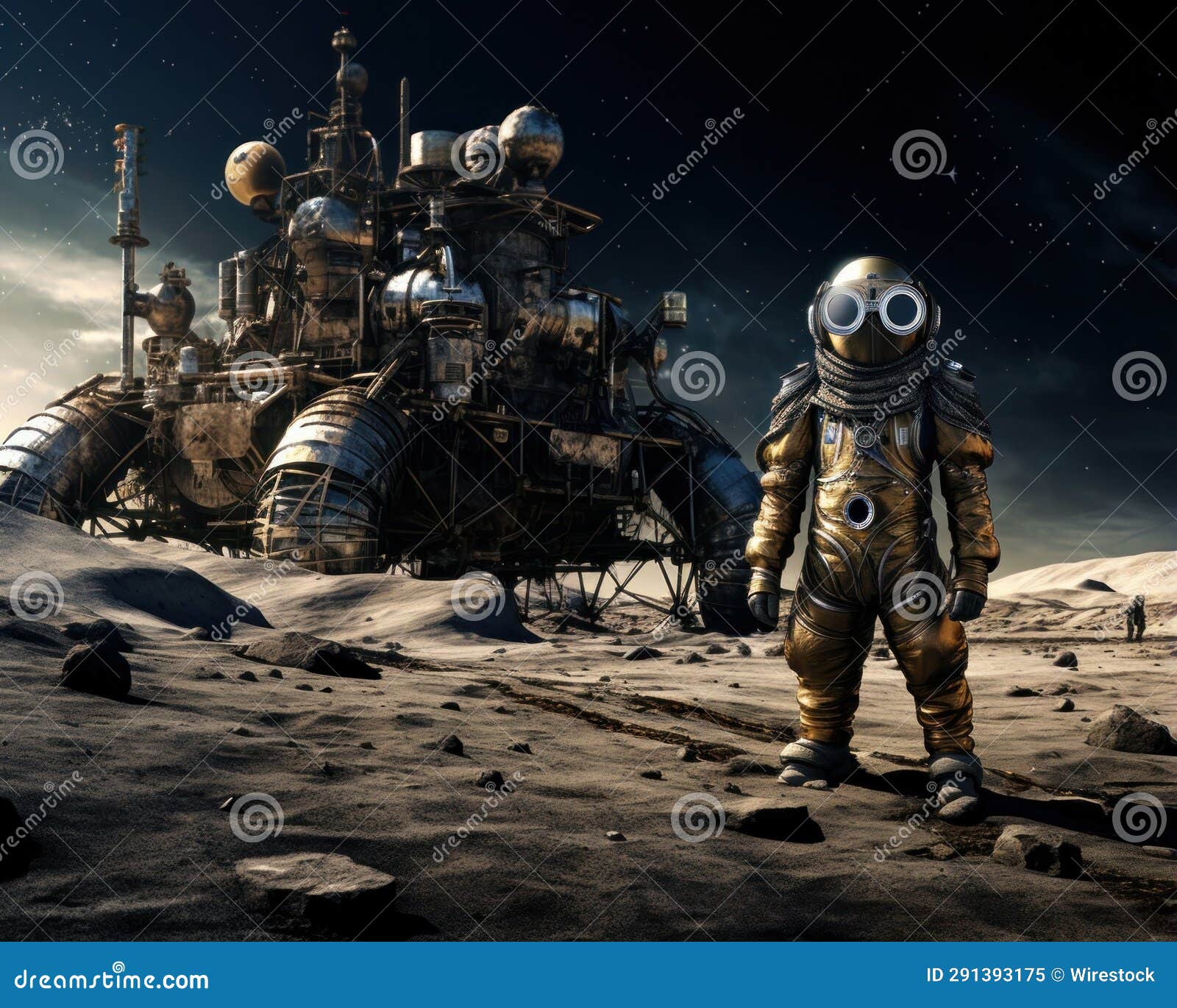 Steampunk Astronauts Conquer the Moon. AI-generated Stock Illustration ...