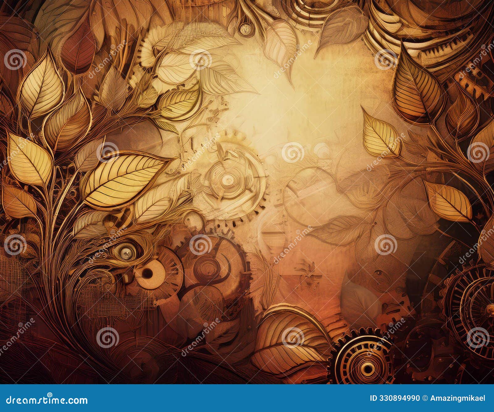 Steampunk Background with Leaf Textures Layered Transparency Creating ...