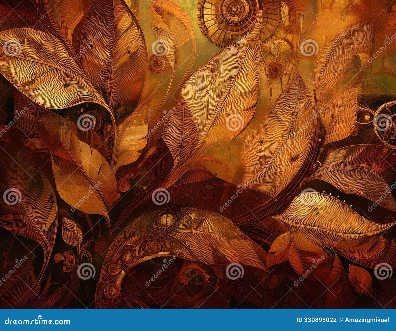 Steampunk Background with Leaf Textures Layered Transparency Creating ...