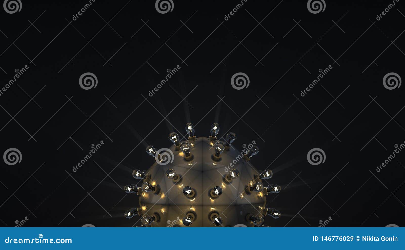 Steampunk Ball with Light Bulbs 3D Rendering Stock Illustration ...