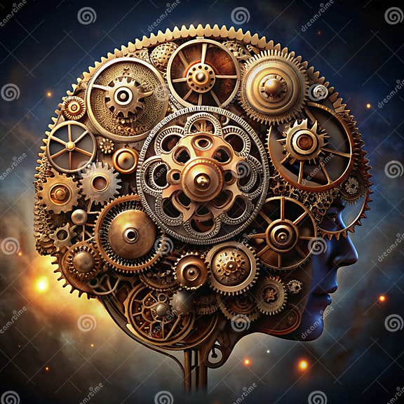 Steampunk Brain with Gears and Cogs Stock Illustration - Illustration ...