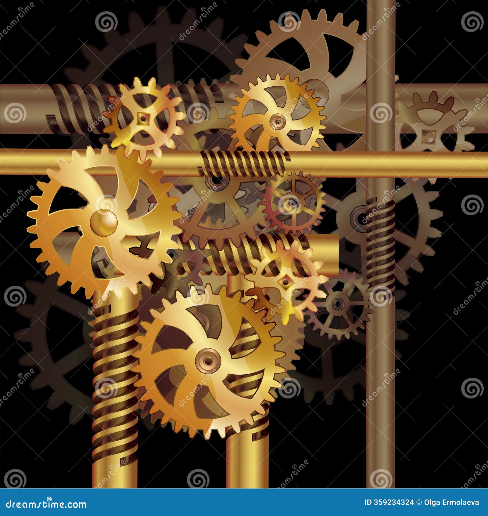Steampunk Bronze Gear Wheels Vector Illustration | CartoonDealer.com ...