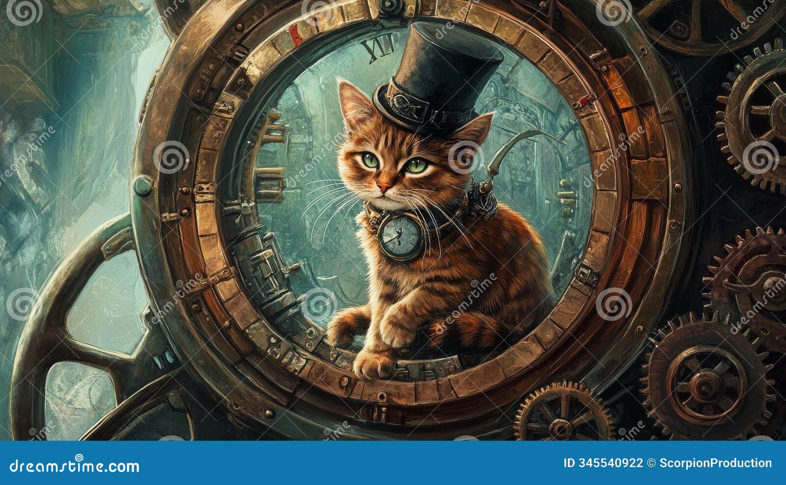 Steampunk Cat in Gear-Driven Time Machine Stock Photo - Image of ...