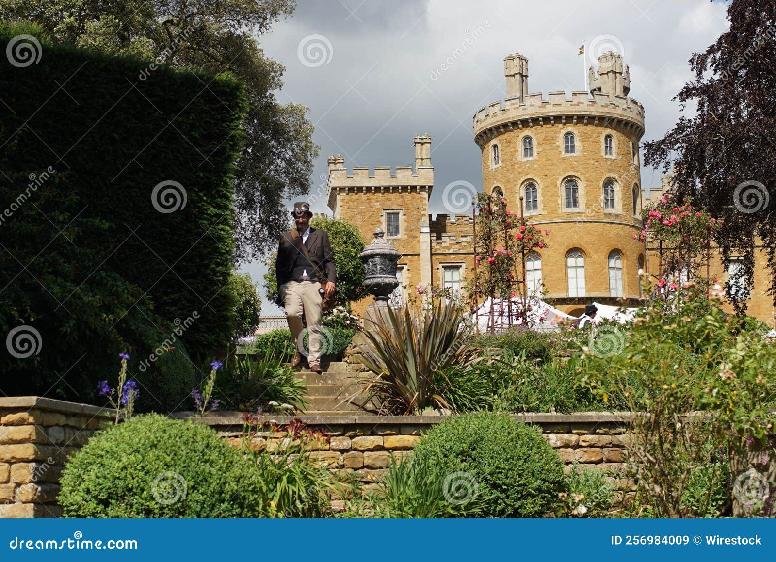 Steampunk Characters in the Castle Garden Editorial Stock Image - Image ...