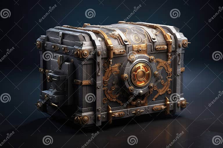 Steampunk Chest on Grey Background. Generative AI Stock Illustration ...