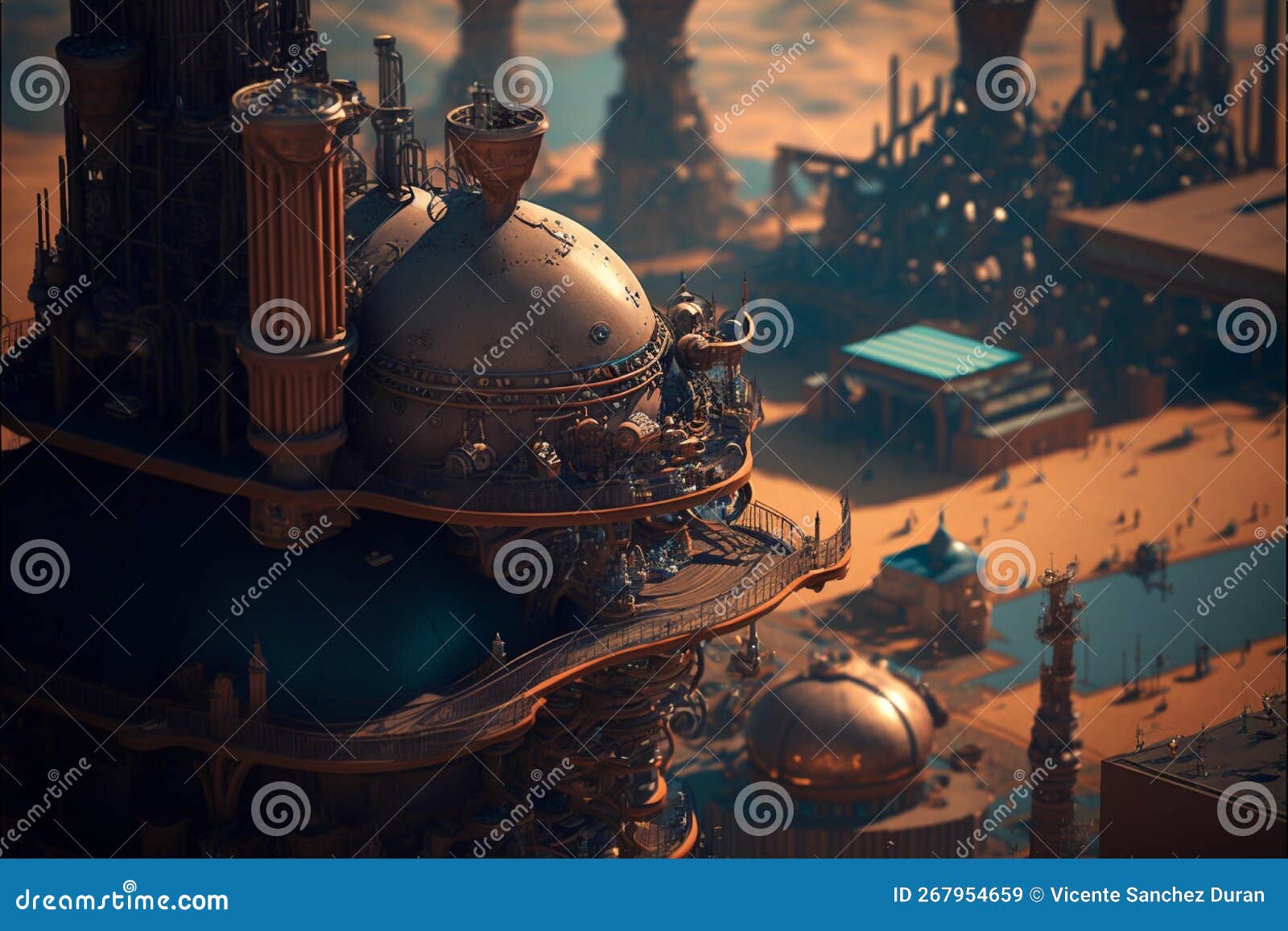 Steampunk City Aerial View, Aviator, Generative Ai Stock Illustration ...