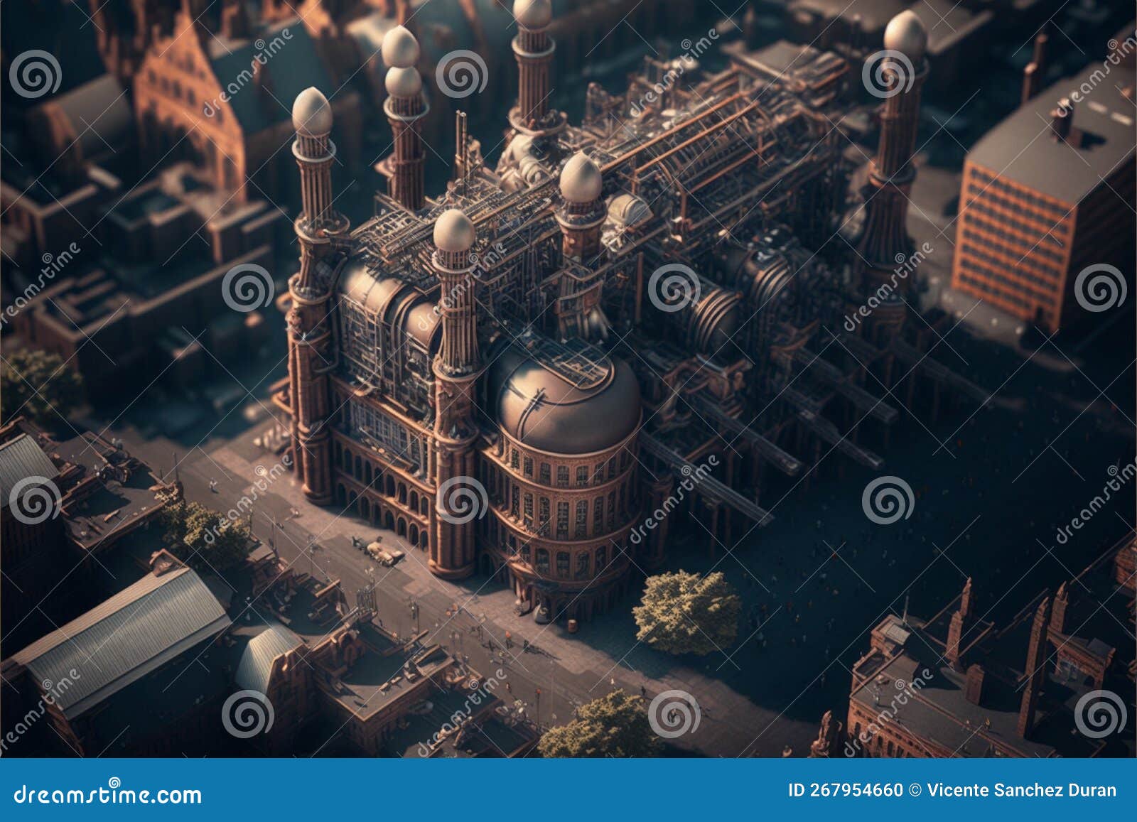 Steampunk City Aerial View, Aviator, Generative Ai Stock Illustration ...