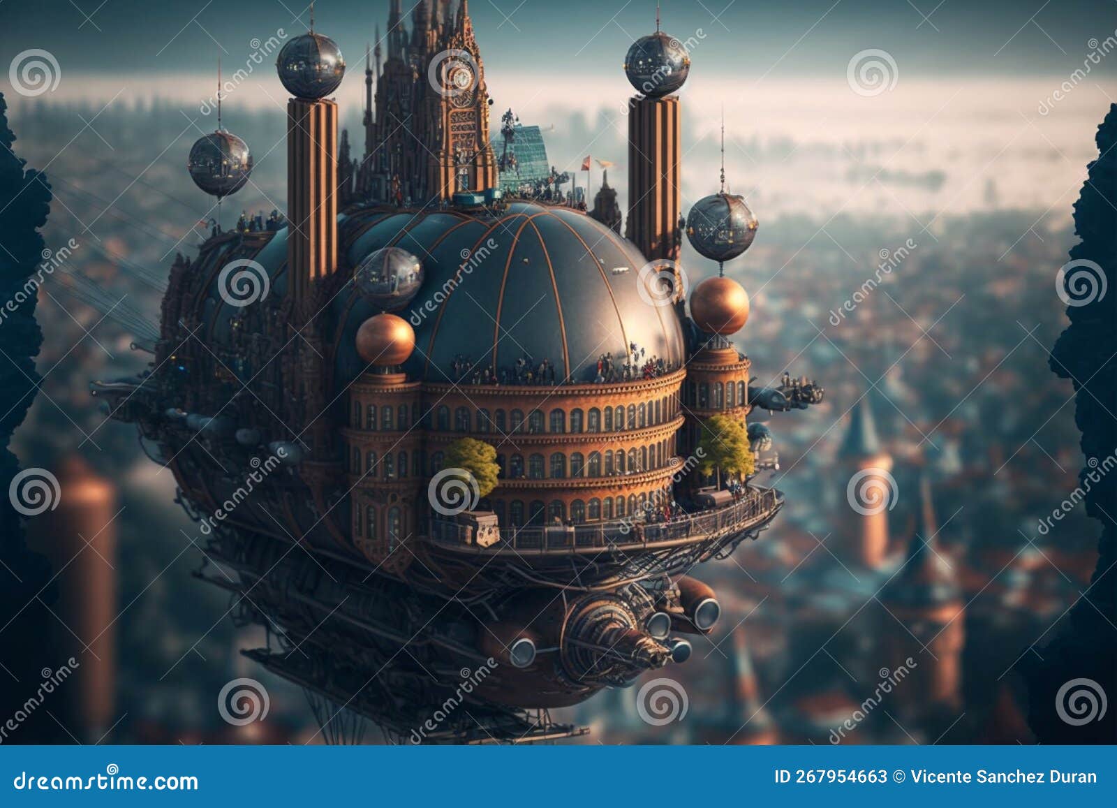 Steampunk City Aerial View, Aviator, Generative Ai Stock Illustration ...